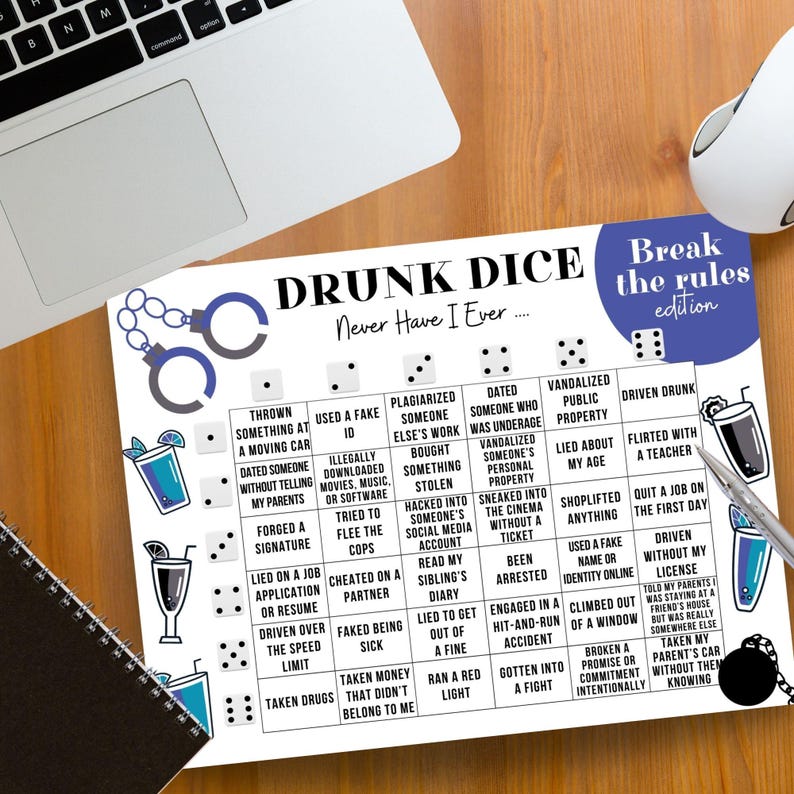 Drunk Dice Never Have I Ever Break the Rules Questions Printable ...