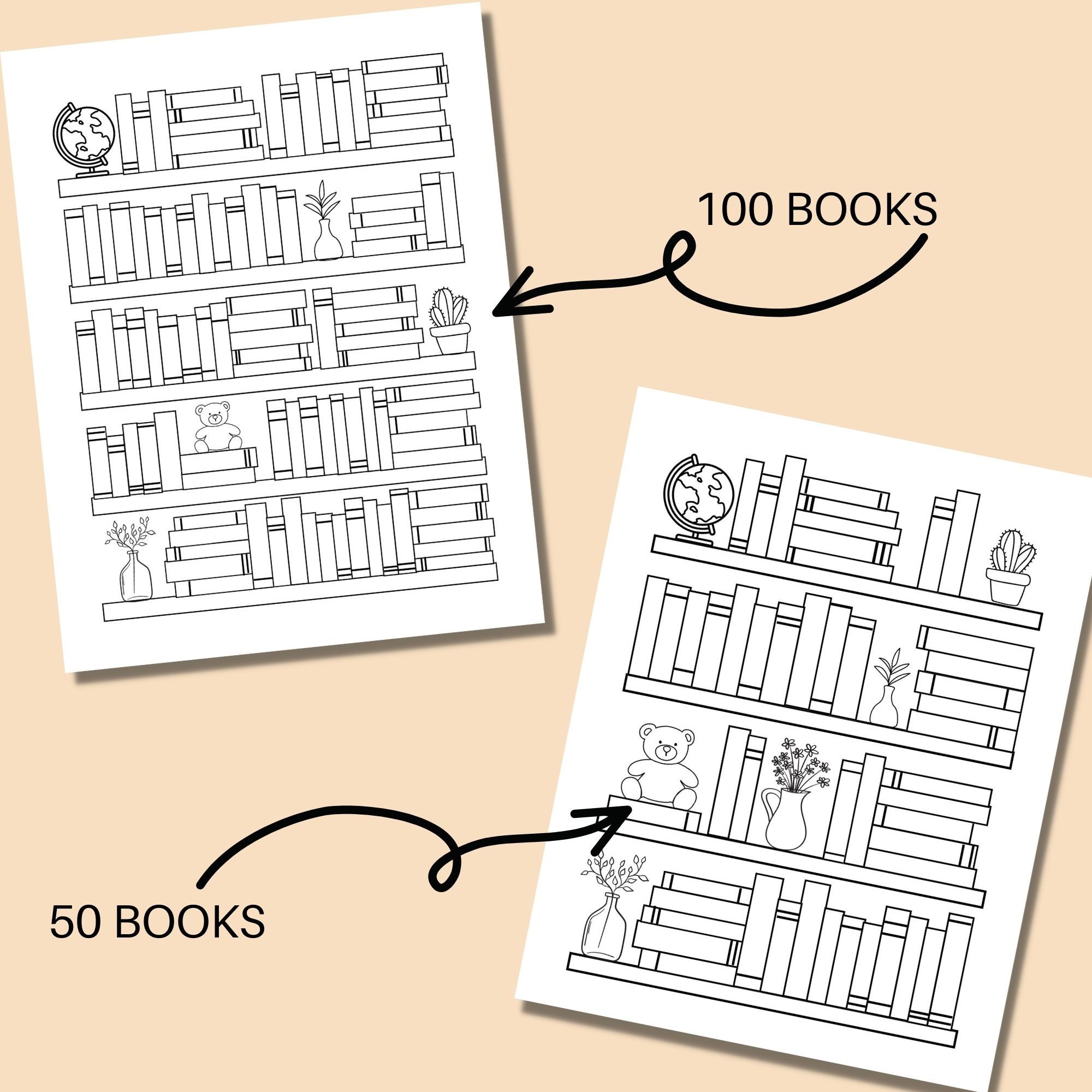 Bookshelf Reading Tracker Printable – Reading Challenge 50 & 100 Books ...