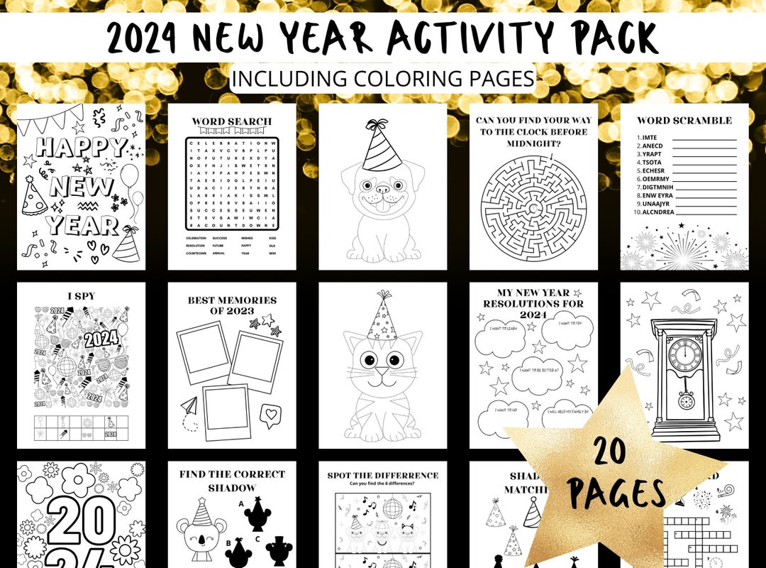 New Year Activity Pages for Kids, New Year Activity Pack Printable, New ...