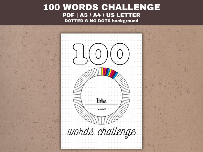 100 Words Challenge Tracker Printable Language Learning Habit Tracker ...