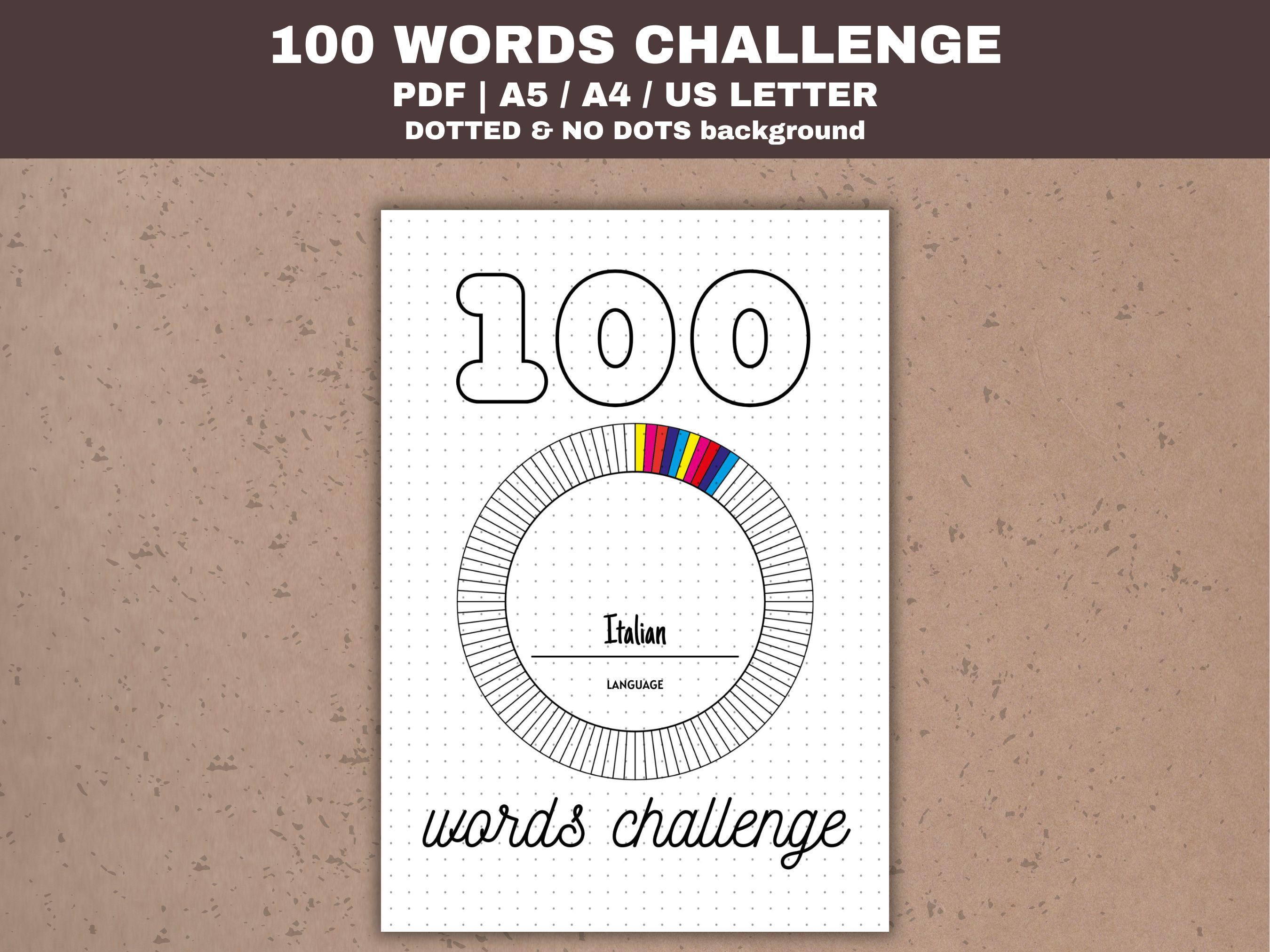 100 Words Challenge Tracker Printable Language Learning Habit Tracker ...