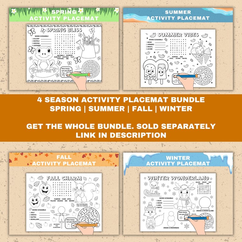 Winter Activity Placemat for Kids: Coloring Page, Party Game (digital ...