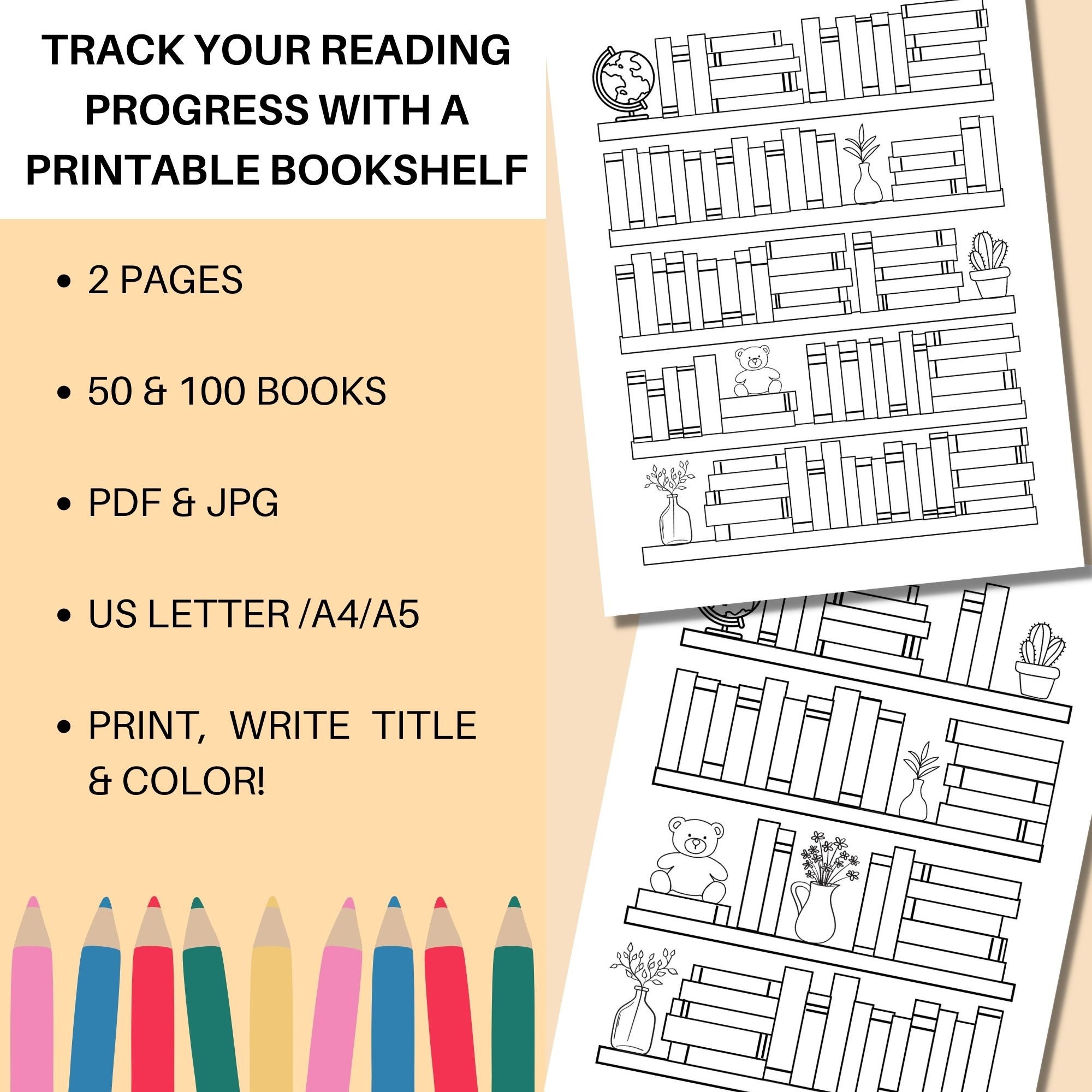 Bookshelf Reading Tracker Printable – Reading Challenge 50 & 100 Books ...