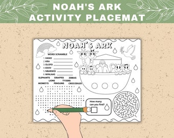 Noah's Ark Bible Stories Activity Placemat Kids Table Coloring Pages ...