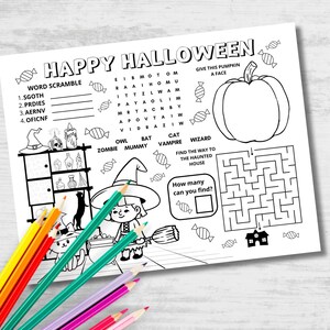 Halloween Activity Placemat Printable Halloween Kids Activity Sheet ...