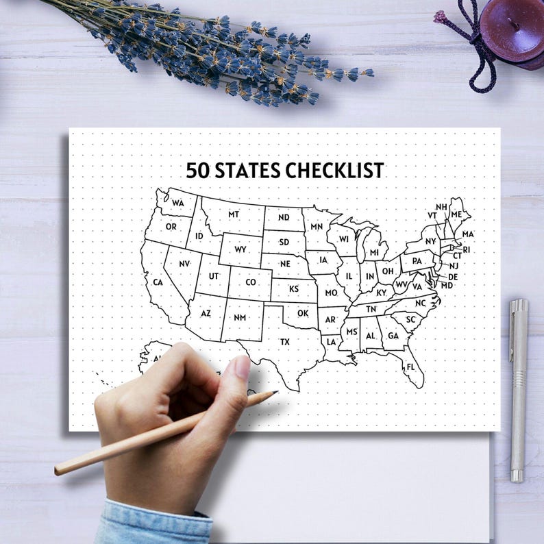 50 States Tracker Printable America States Travel Map USA Travel ...