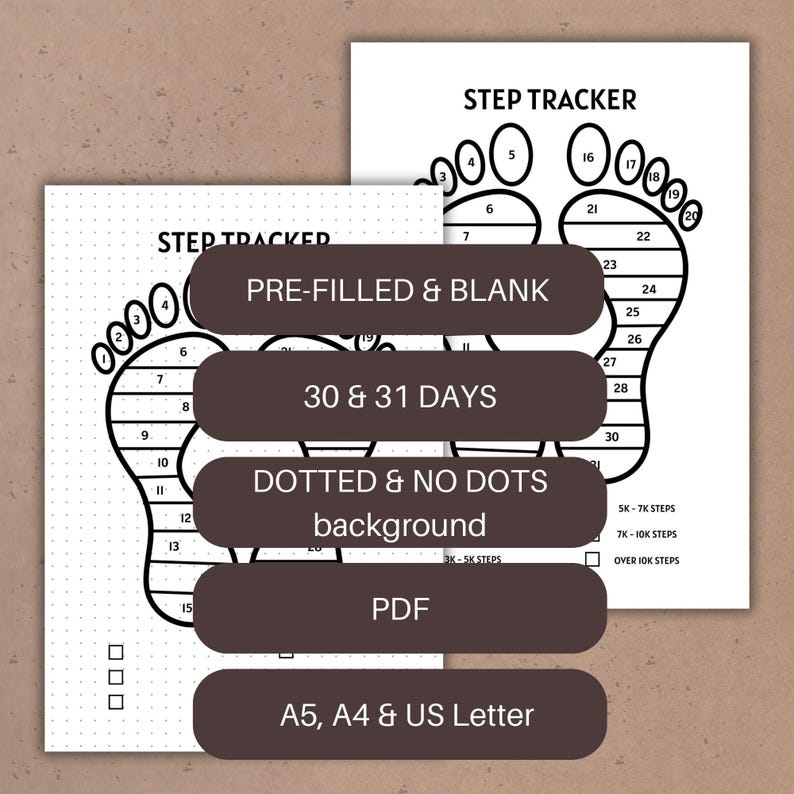 Monthly Step Tracker Printable: Daily Fitness Log (PDF) - Etsy