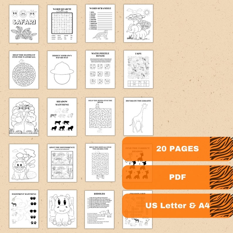 Safari Activity Sheets Printable Kids Jungle Coloring Pages, Mazes ...