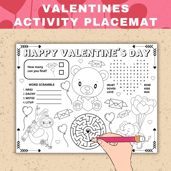 Valentines Activity Placemat - Etsy
