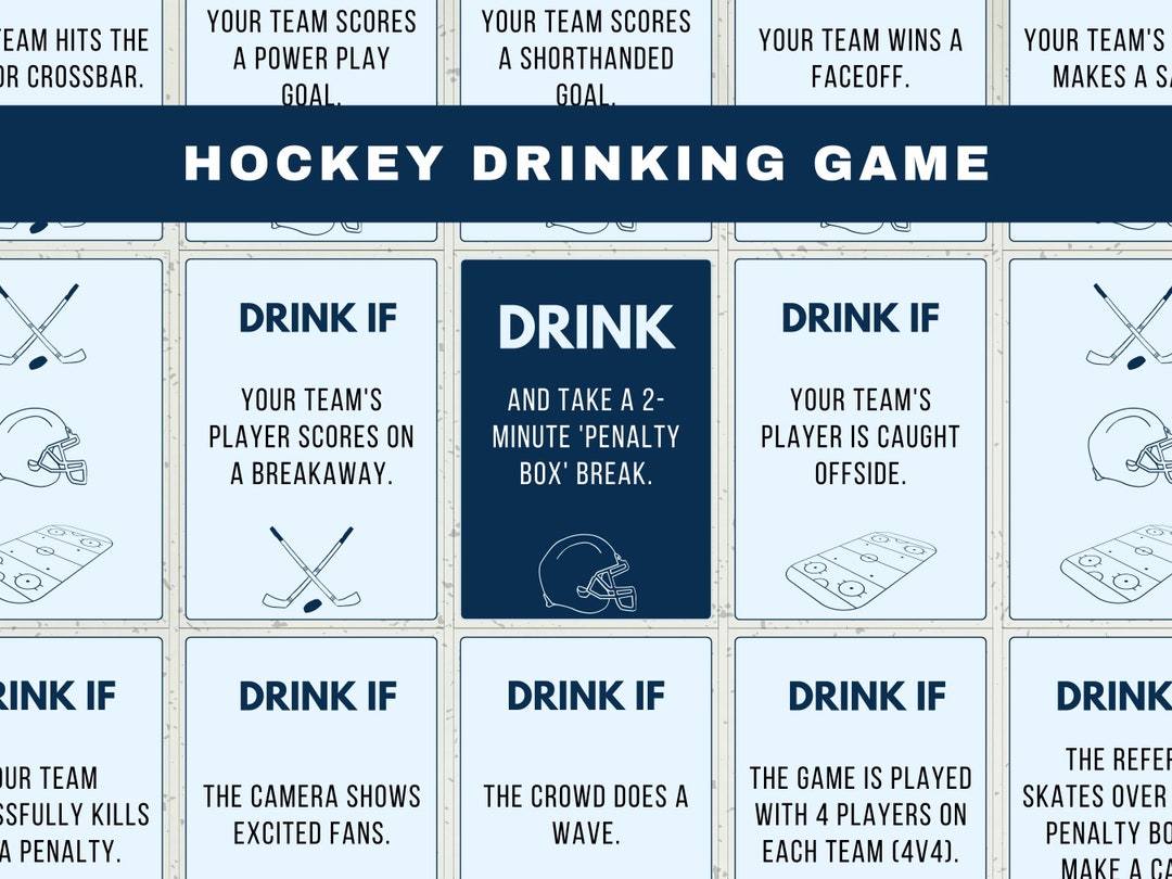 Hockey Drinking Game Printable Hockey Party Drinking Card Game Hockey ...