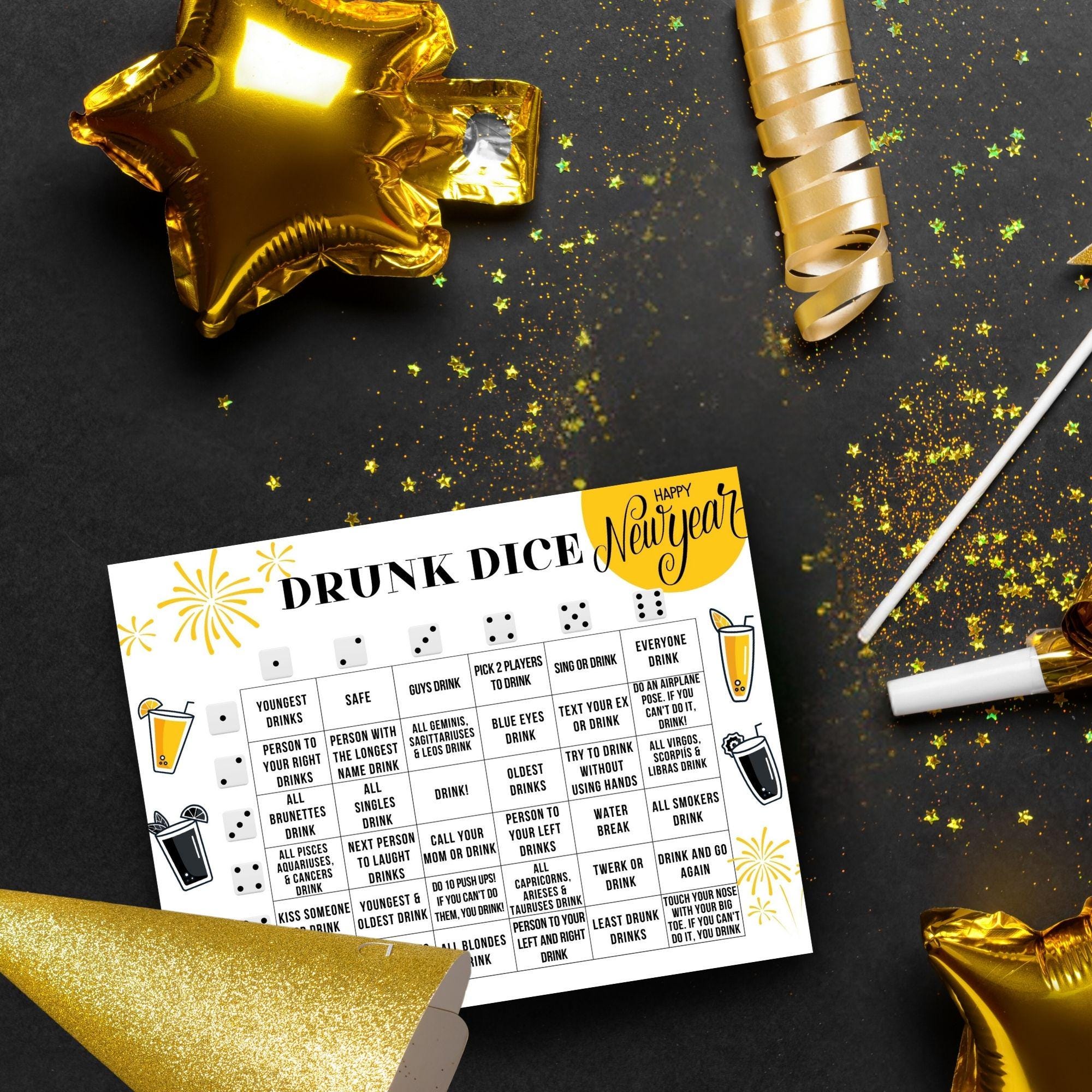New Year's Eve Drunk Dice, Party Dice Game, Drinking Dice Board Game ...
