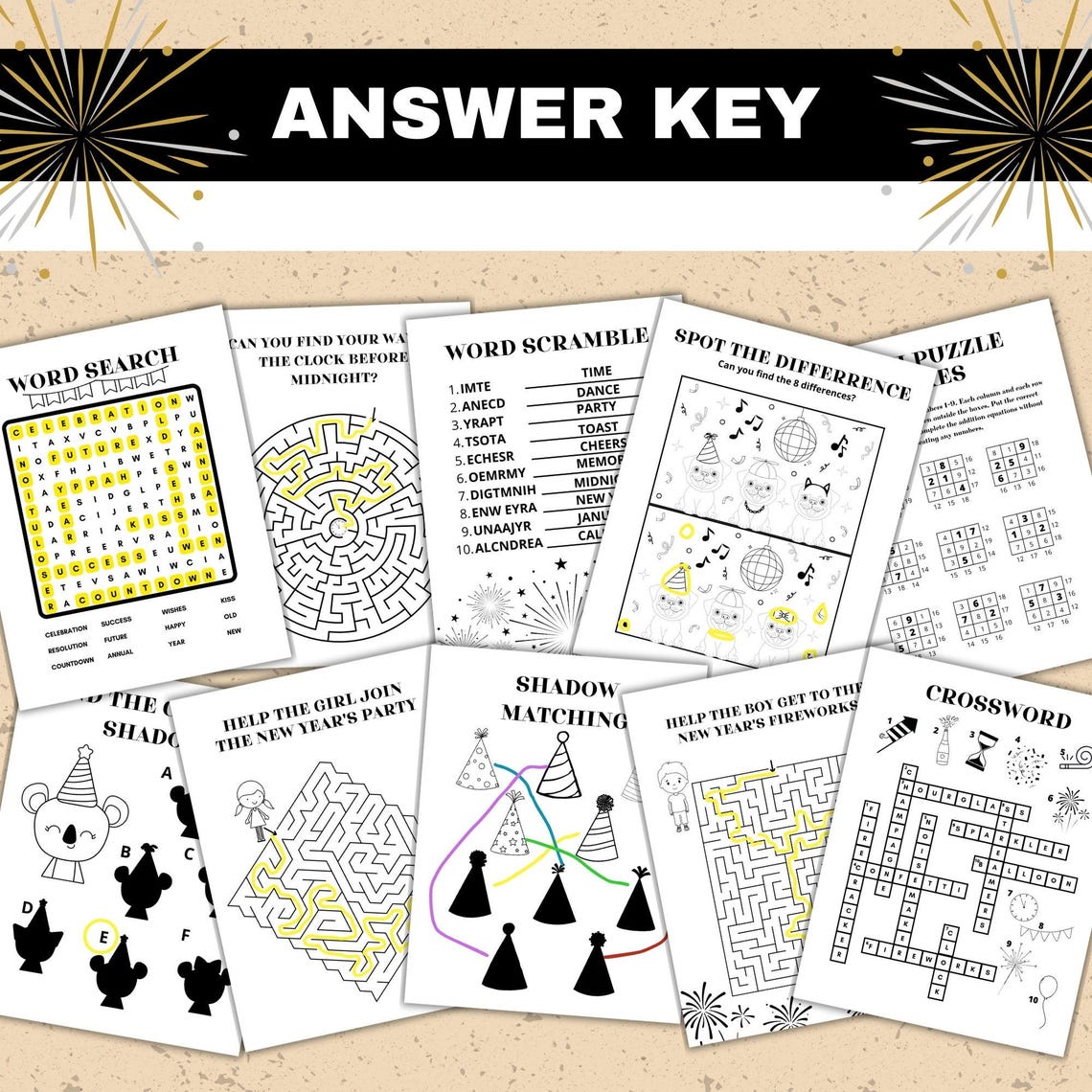 New Year Activity Pages for Kids New Years Eve Activity Book Printable ...
