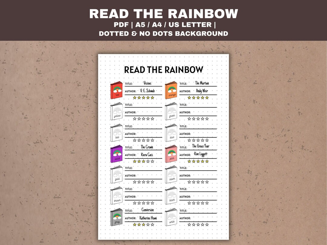 Reading Challenge - Read the Rainbow - Book Tracker - Reading Journal ...
