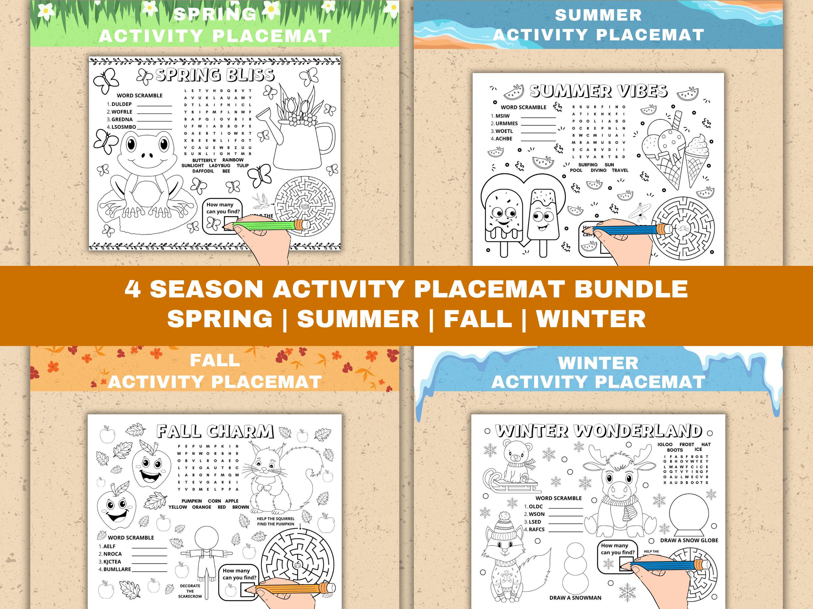 Four Seasons Activity Placemat Bundle: Spring, Summer, Fall, Winter ...