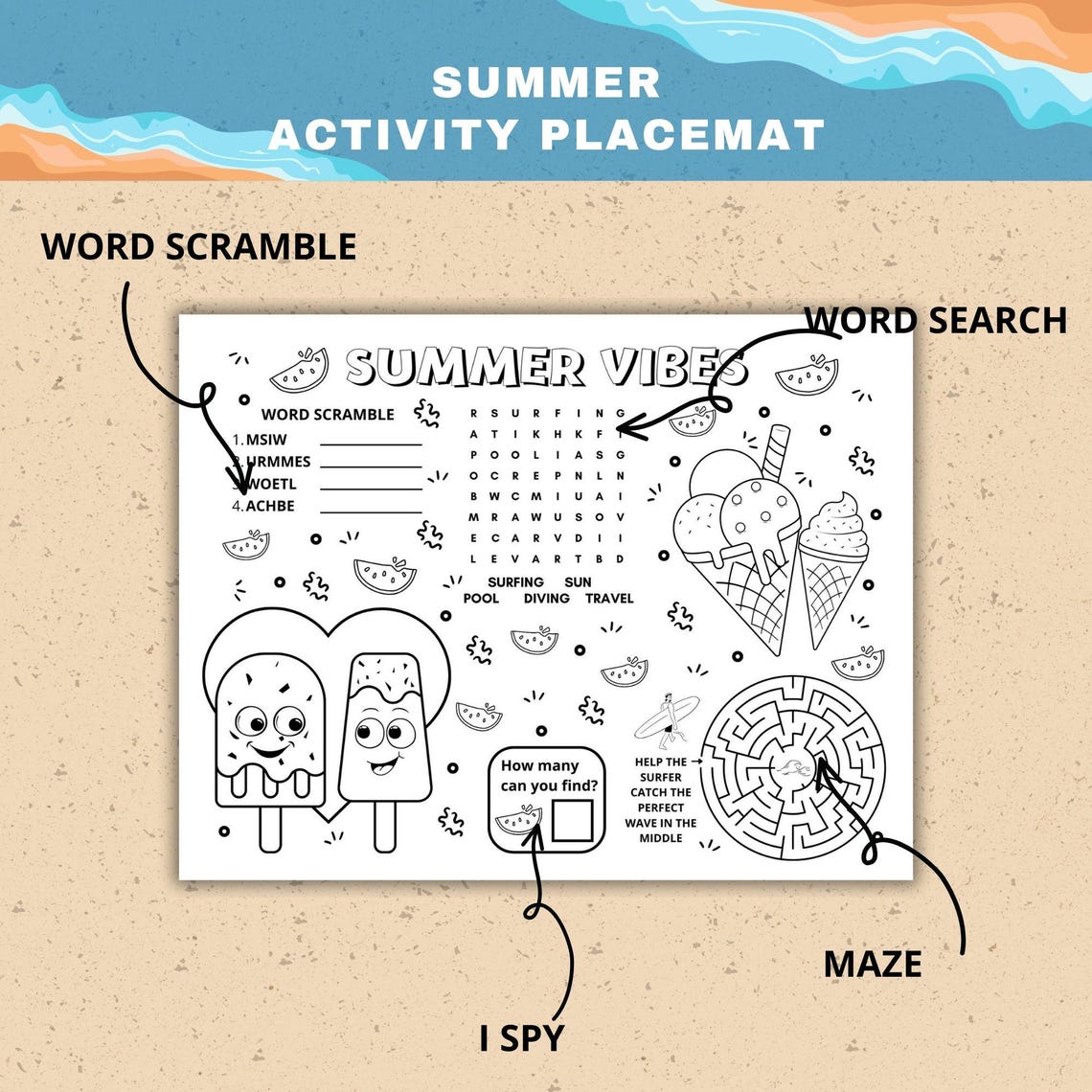 Four Seasons Activity Placemat Bundle: Spring, Summer, Fall, Winter ...