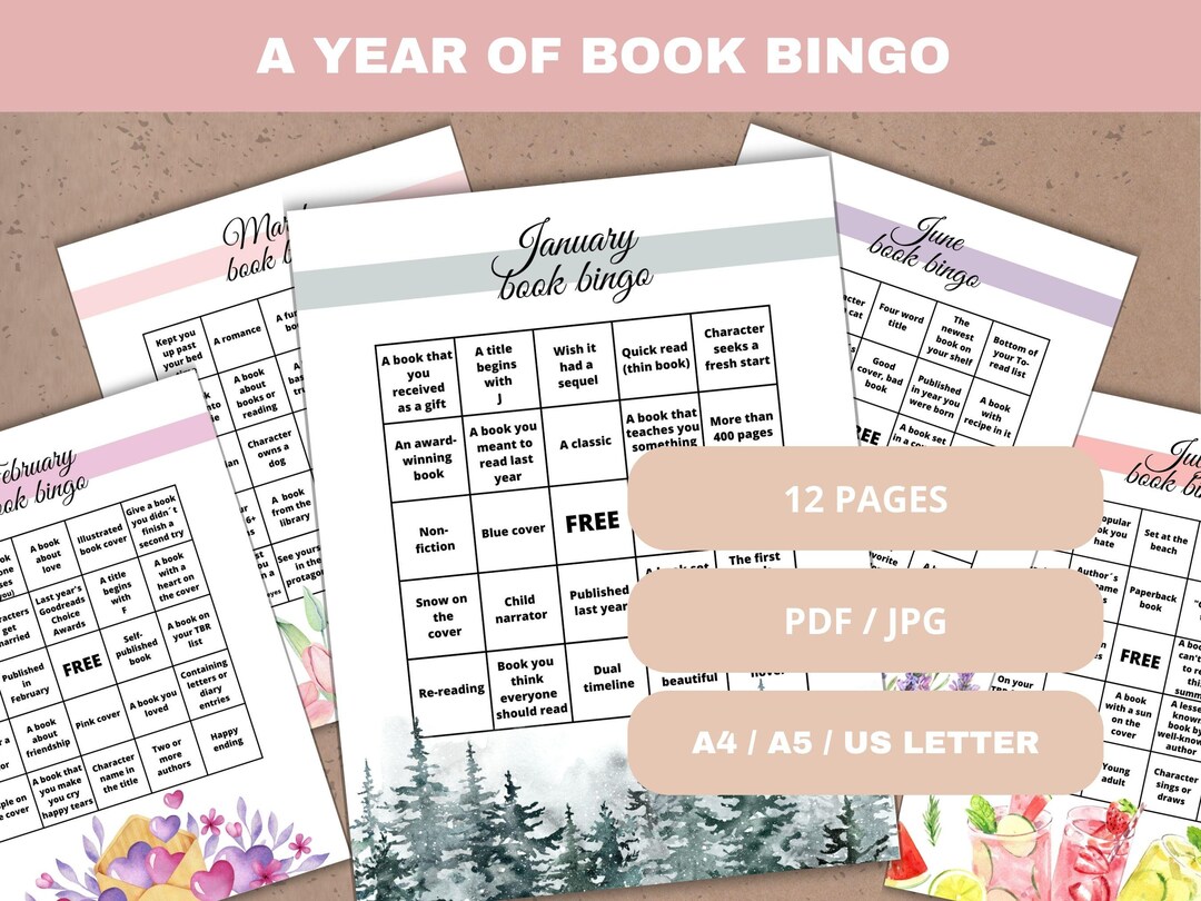 Book Bingo Monthly Reading Challenge Printable TBR Game Book Challenge ...