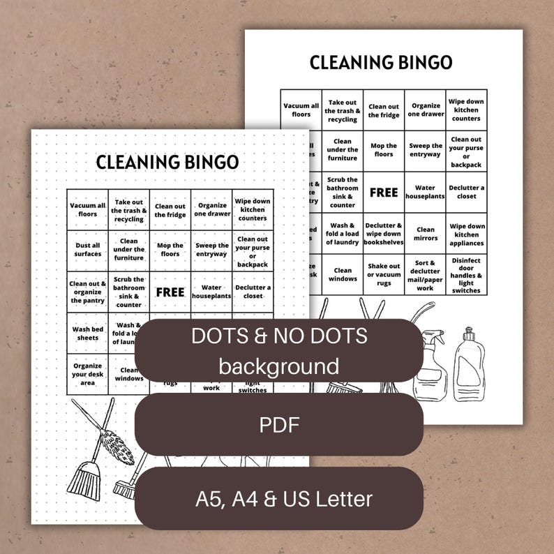 Cleaning Bingo Printable: Spring Cleaning Checklist (A4, A5, US Letter ...