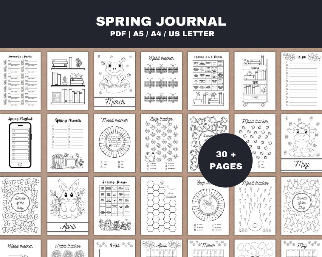 Spring Journal Printable - Monthly Planner Pages, Mood & Habit Trackers ...