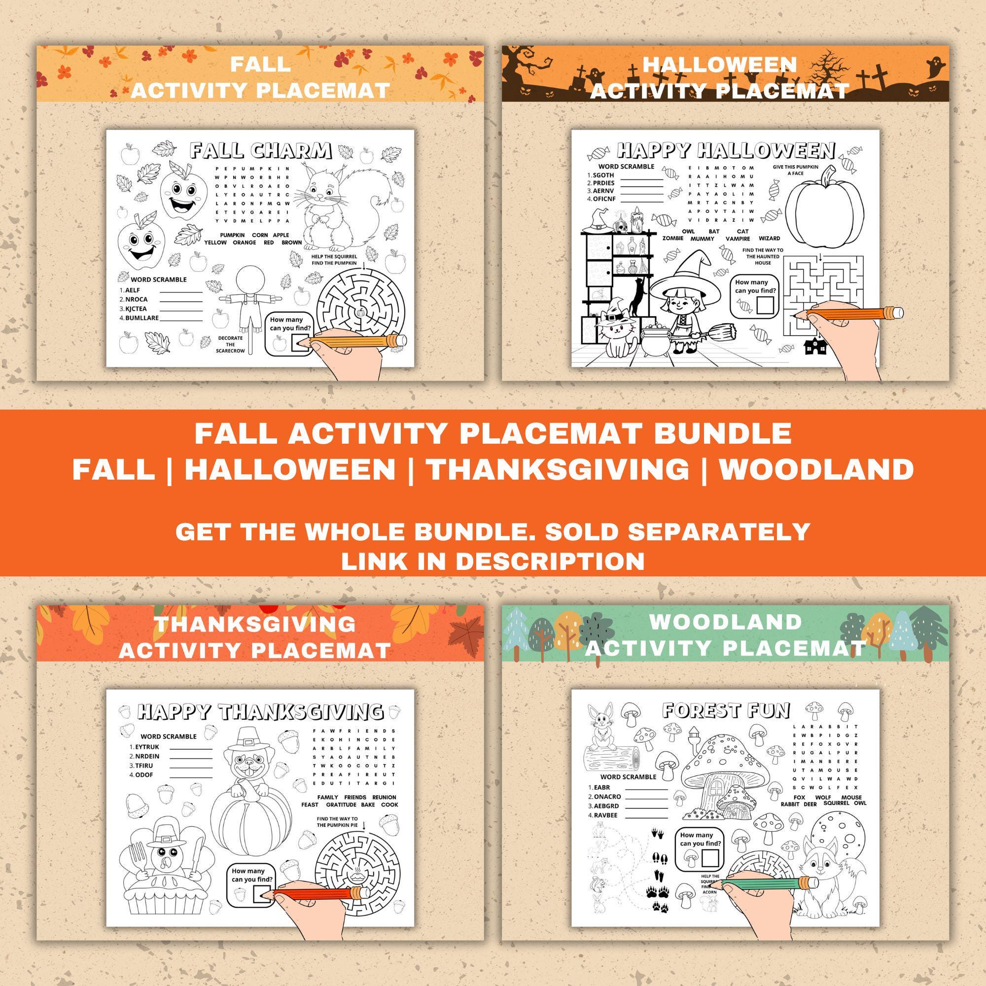 Fall Activity Placemat Autumn Activity Sheet Printable Fall Coloring ...