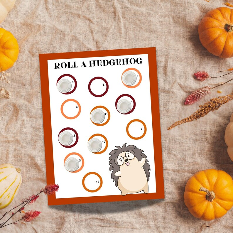 Fall Dice Game Roll a Hedgehog Double Dice Game Printable Fall Kids ...