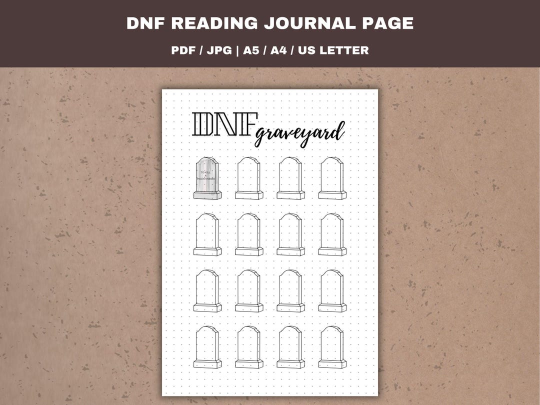 DNF Graveyard Reading Journal Page Printable Did Not Finish Bookworm ...