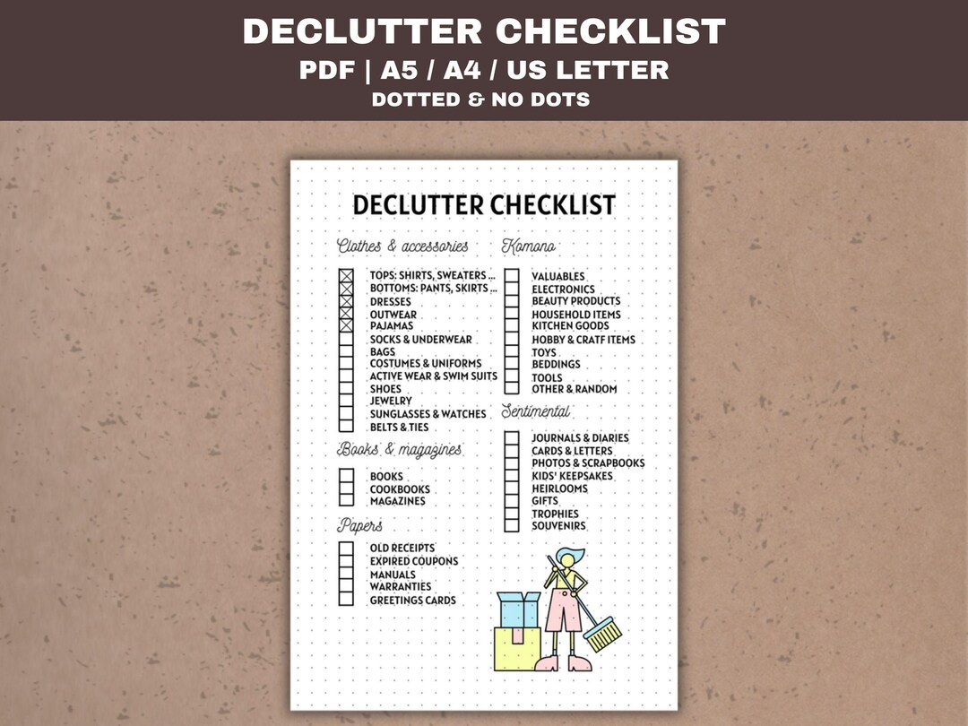 Declutter Checklist Printable Decluttering Guide Home Konmari ...