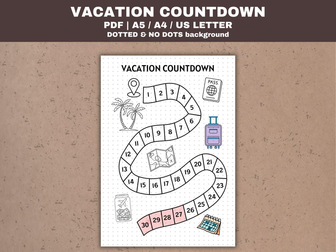 Vacation Countdown Printable: 30-day Summer Trip Tracker (PDF Download ...