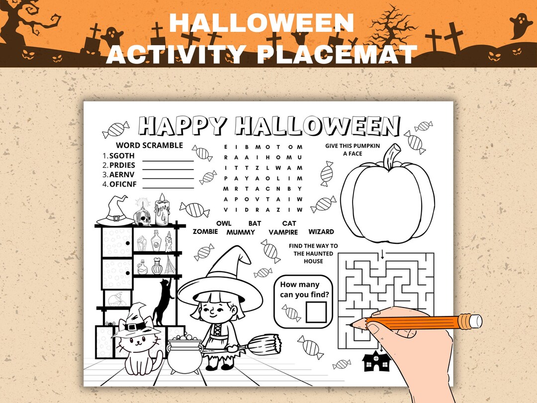Halloween Activity Placemat Printable Halloween Kids Activity Sheet ...