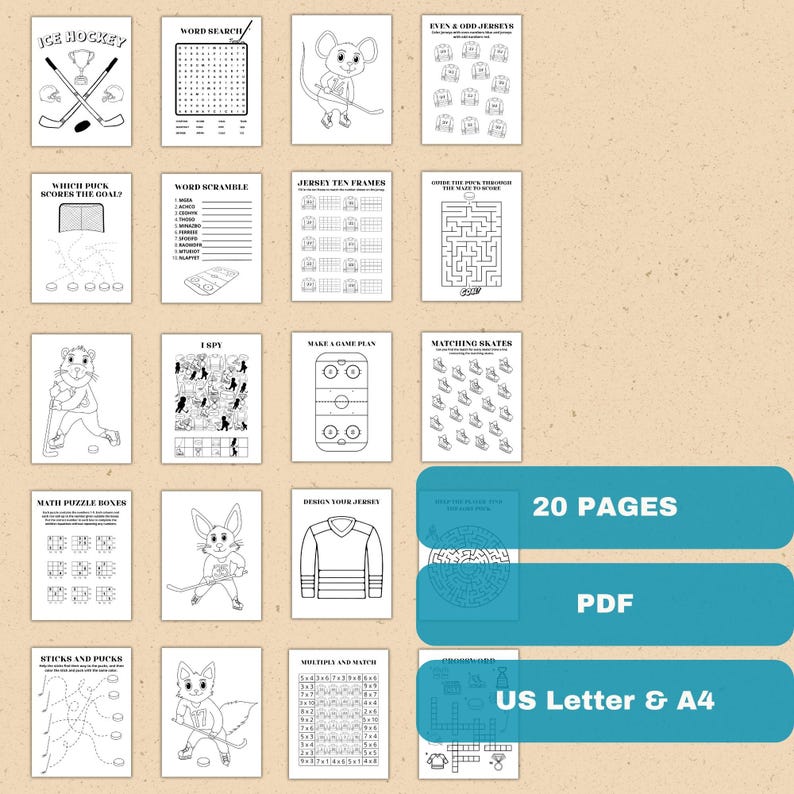 Ice Hockey Activity Pack Printable Activity for Kids Hockey Activity ...