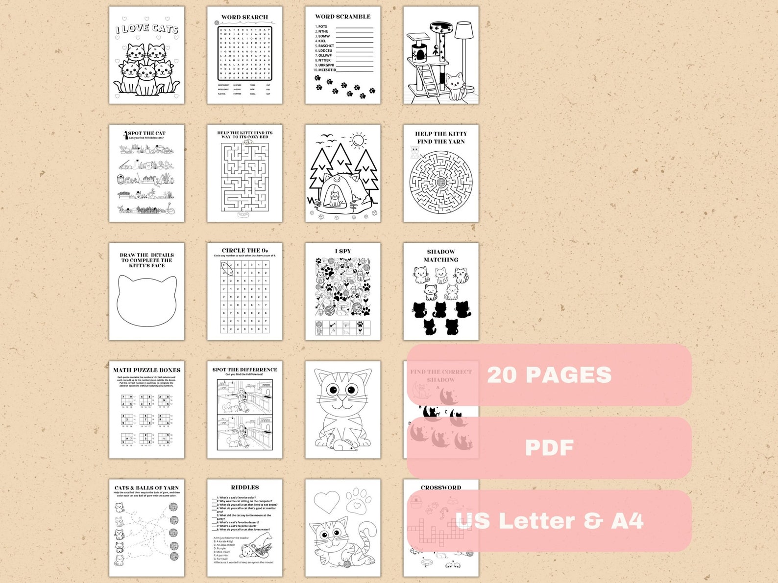 Cat Activity Book Printable Kitty Cat Activity Pages Kitten Activity ...