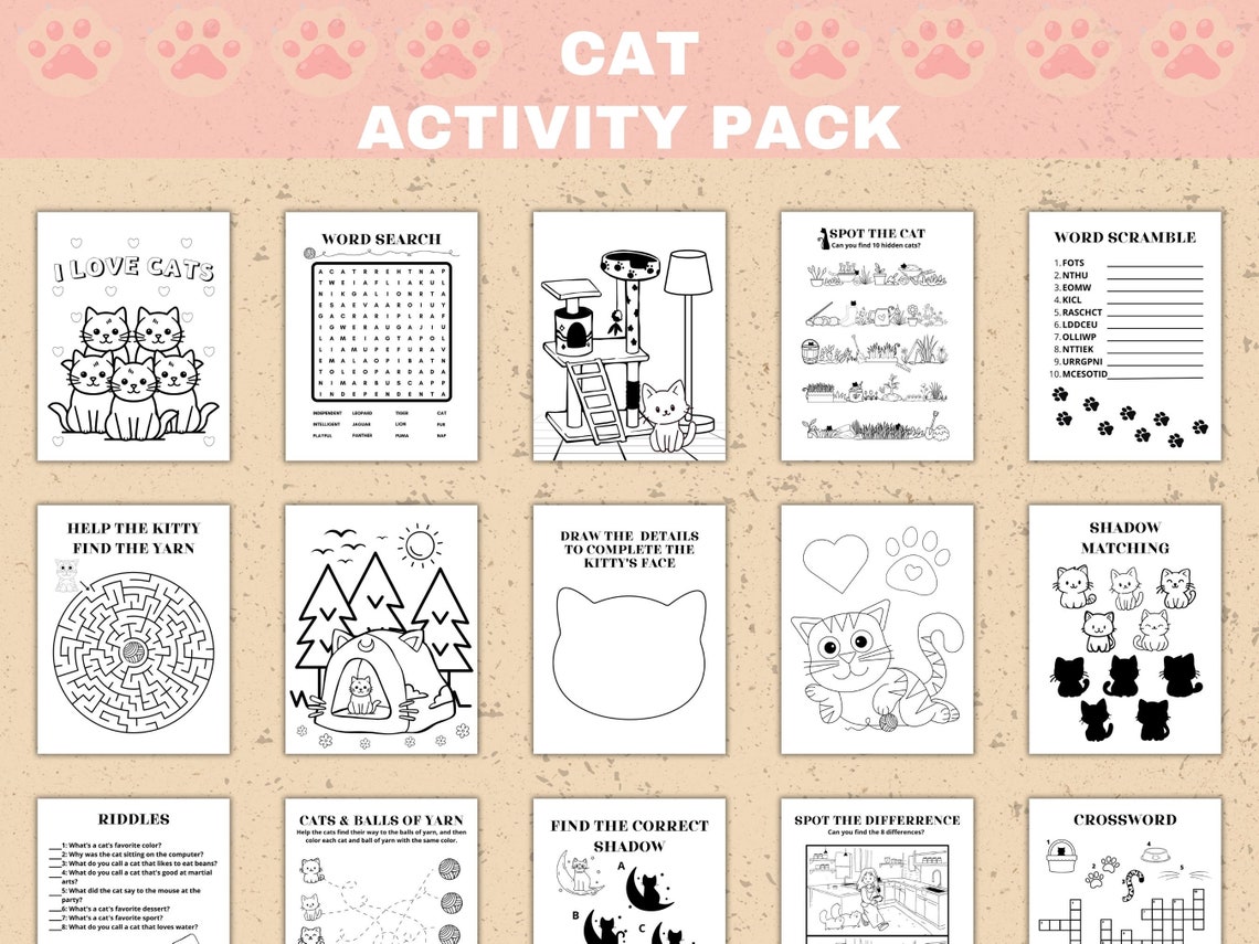 Cat Activity Book Printable Kitty Cat Activity Pages Kitten Activity ...