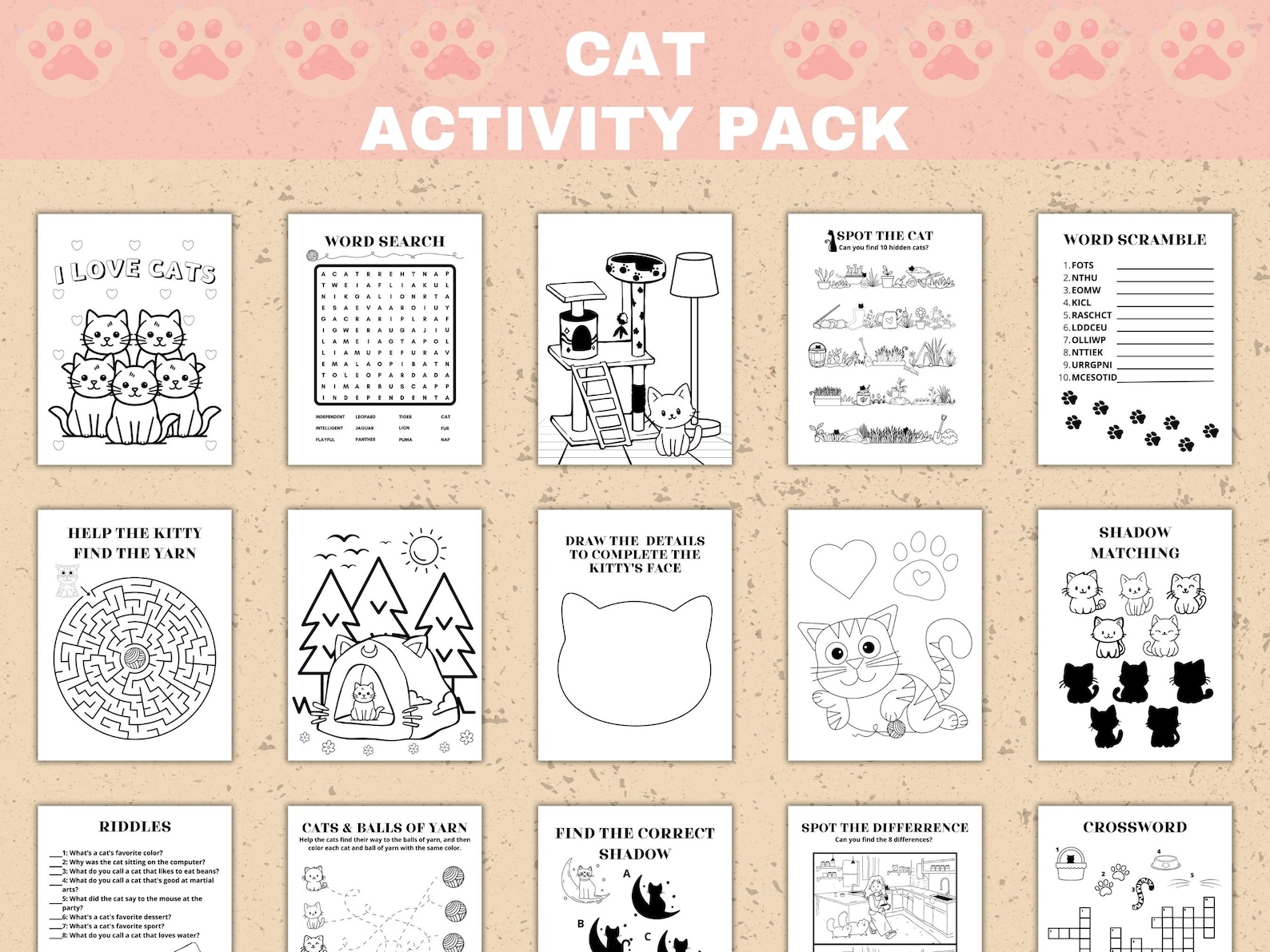 Cat Activity Book Printable Kitty Cat Activity Pages Kitten Activity ...