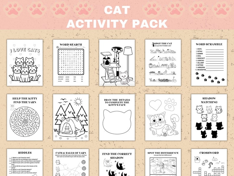 Cat Activity Book Printable Kitty Cat Activity Pages Kitten Activity ...