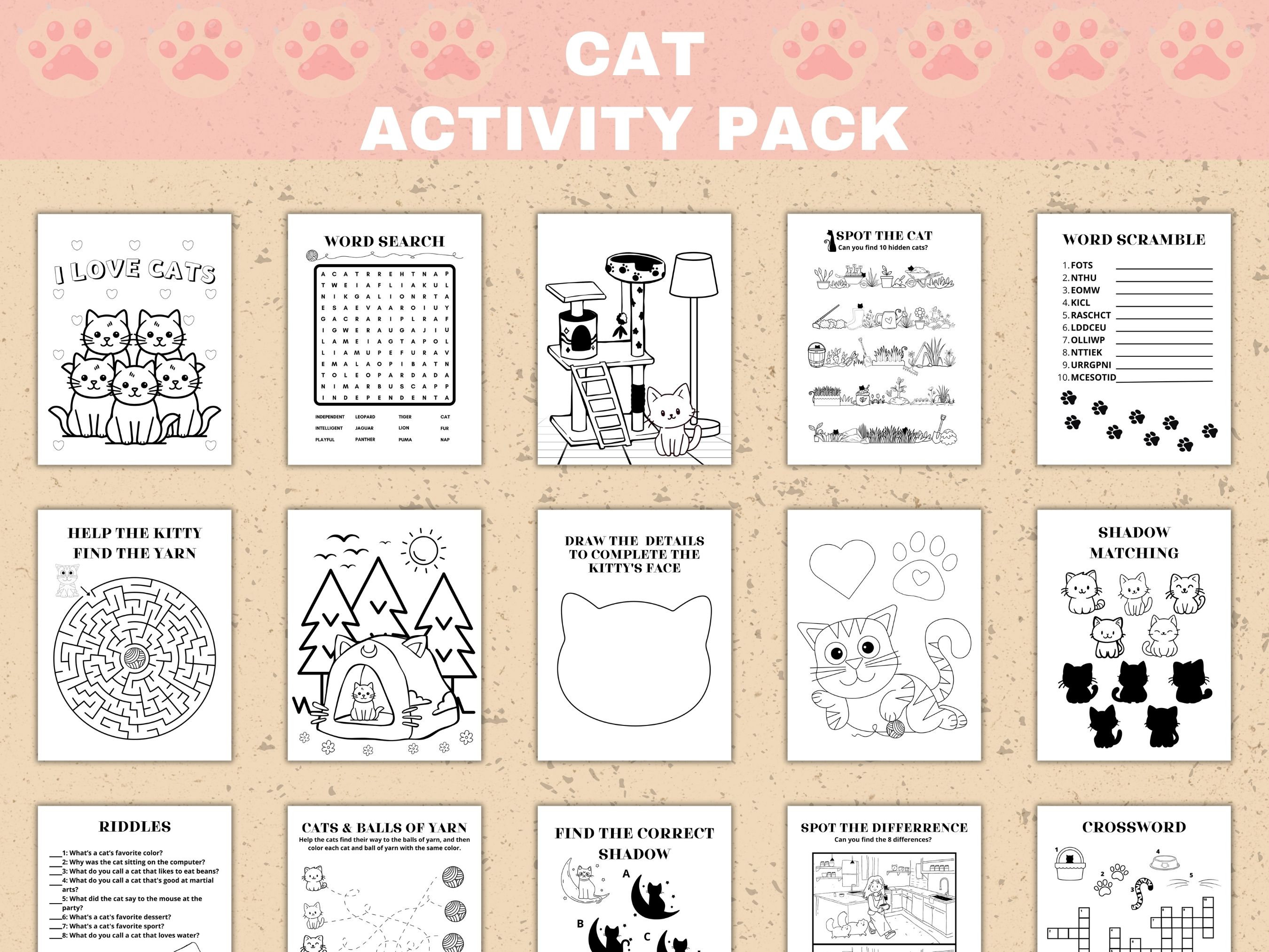 Cat Activity Book Printable Kitty Cat Activity Pages Kitten Activity ...