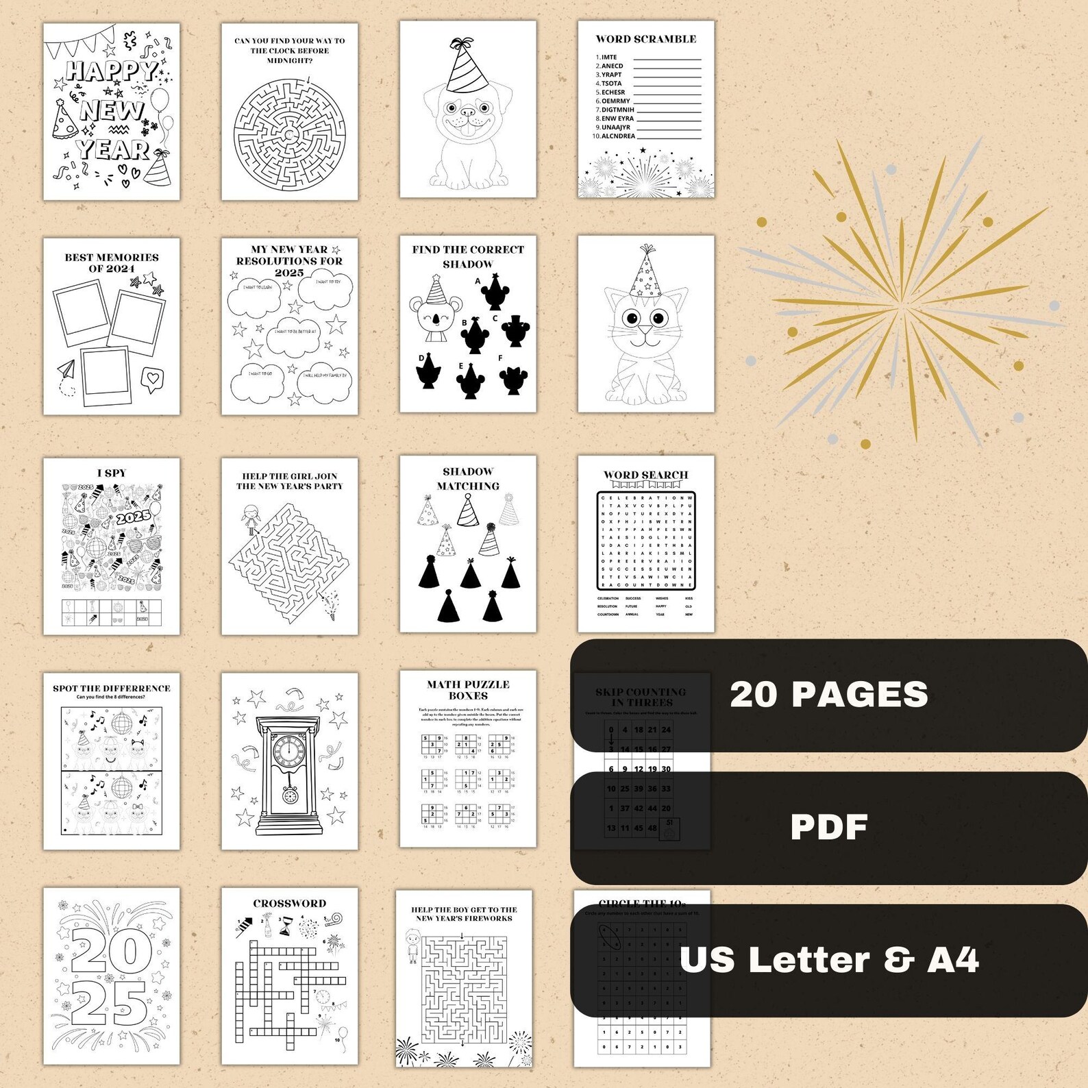 New Year Activity Pages for Kids New Years Eve Activity Book Printable ...