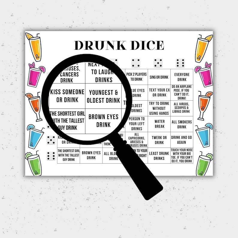 Drunk Dice Drinking Board Game Printable Party Game for Adults PDF - Etsy