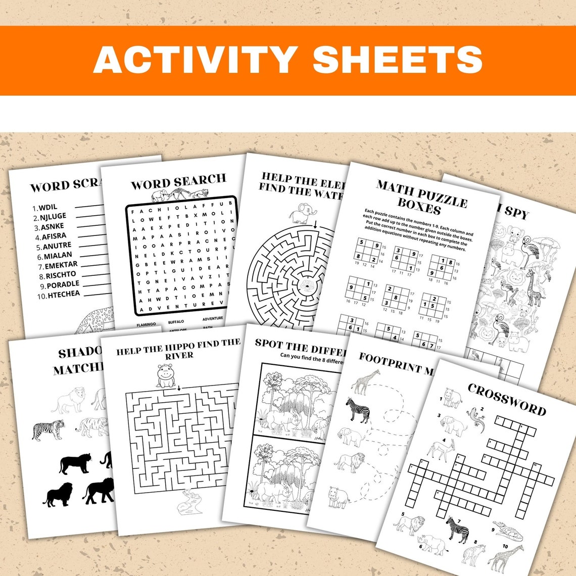 Safari Activity Sheets Printable Safari Kids Activity Book Safari ...