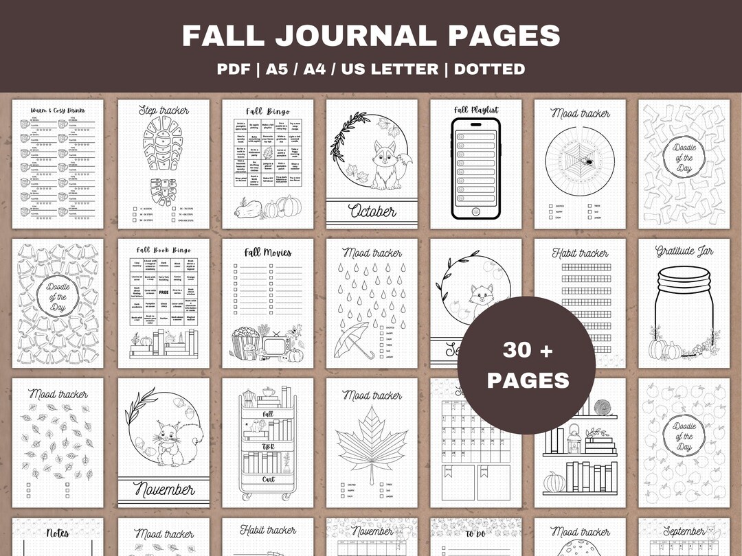 Autumn Planner Printable: Dotted Journal Pages, Mood & Habit Trackers ...