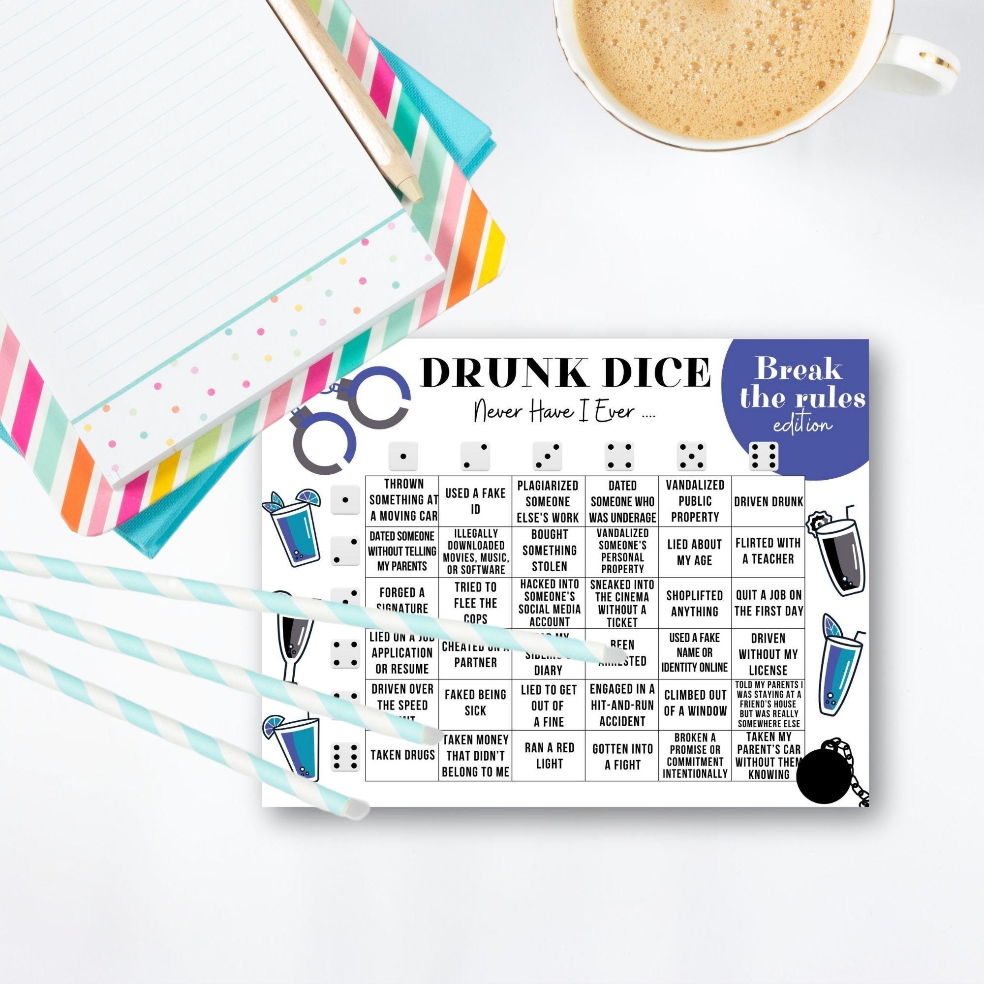 Drunk Dice Never Have I Ever Break the Rules Questions Printable ...