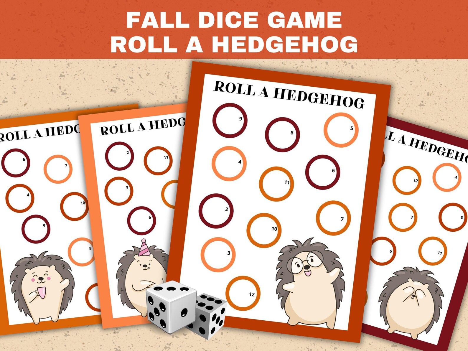 Fall Dice Game Roll a Hedgehog Double Dice Game Printable Fall Kids ...