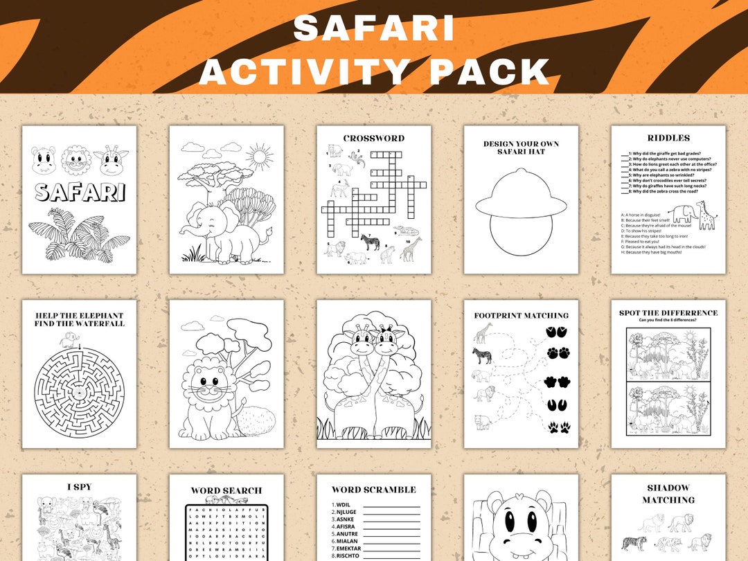 Safari Activity Sheets Printable Kids Jungle Coloring Pages, Mazes ...