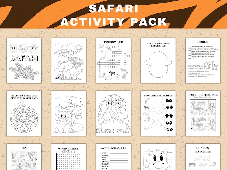 Safari Activity Sheets Printable Activity Book Safari Kids Safari ...