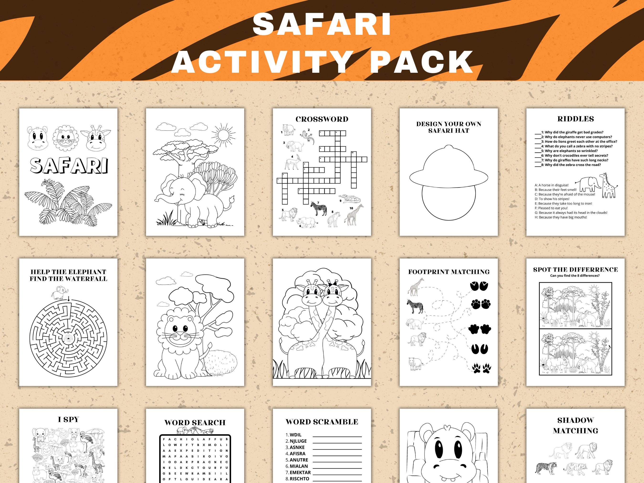 Safari Activity Sheets Printable Safari Kids Activity Book Safari ...