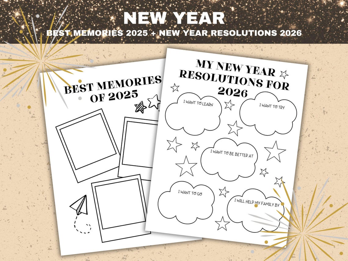 Printable New Year Memory & Resolution Set, New Year Resolution for ...