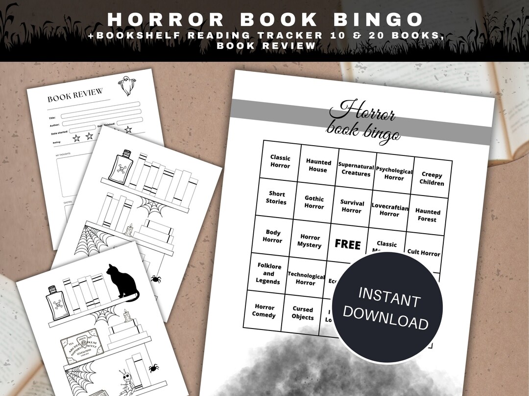 Horror Book Bingo Printable Horror Reading Challange Horror Bookshelf ...