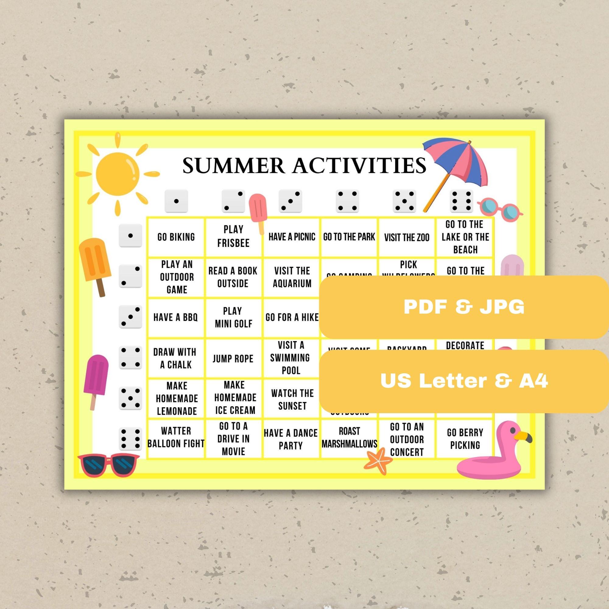 Summer Activities Dice Game Printable Summer Bucket List I'm Bored Jar ...