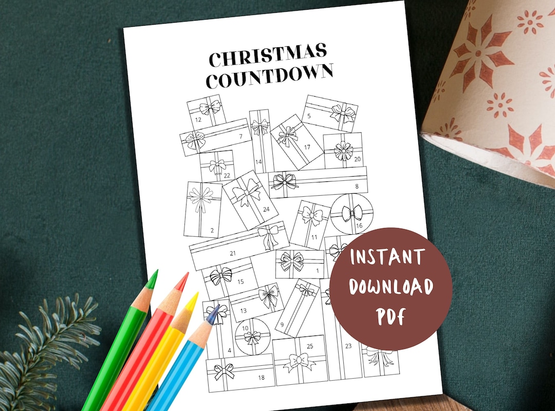 Christmas Countdown Coloring Page Printable, Advent Calendar Coloring ...