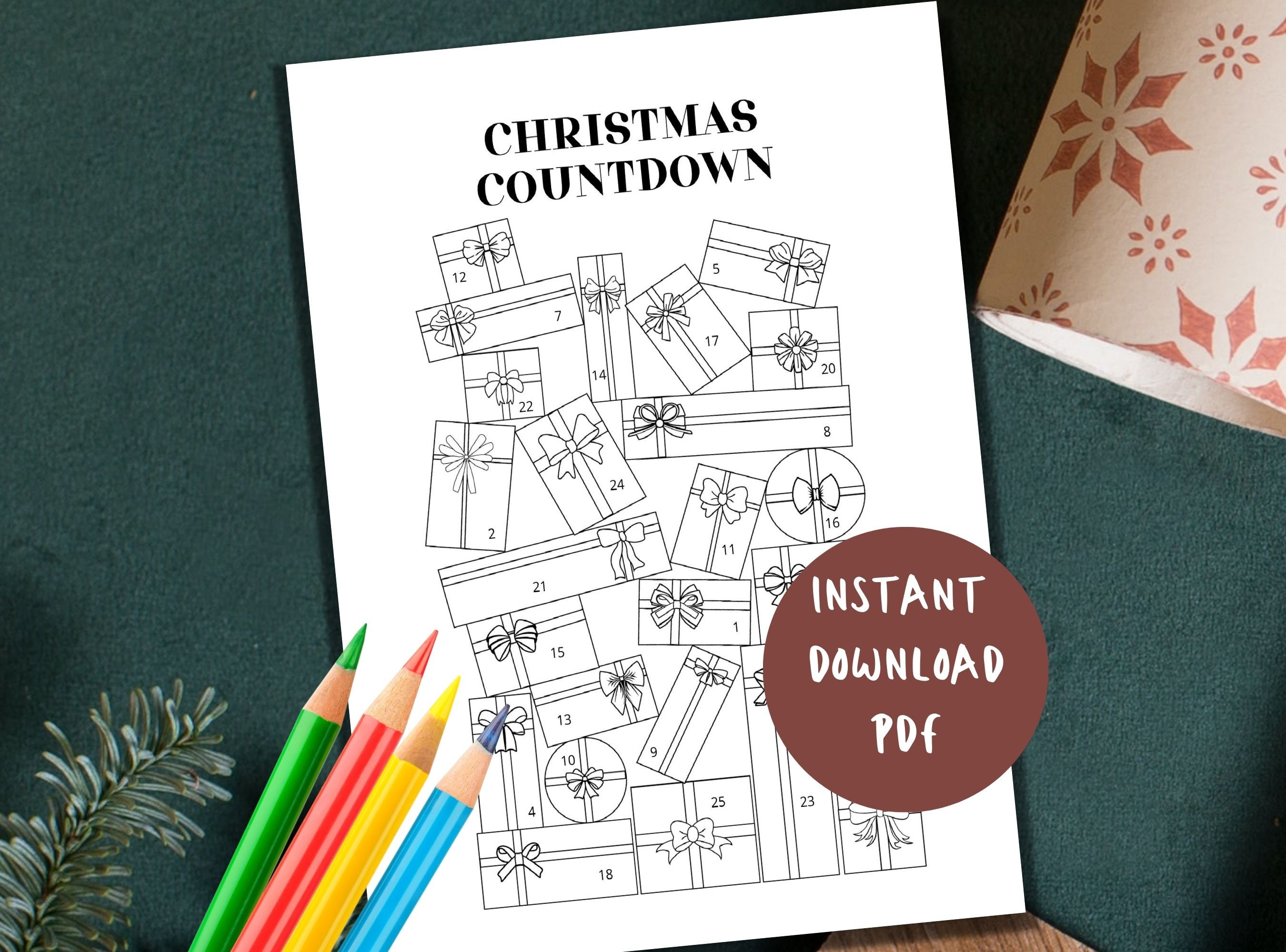 Christmas Countdown Coloring Page Printable, Advent Calendar Coloring ...
