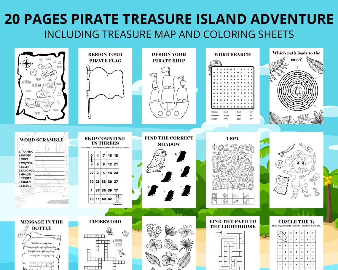 Pirate Activity Book Printable Treasure Island Activity Pages for Kids ...