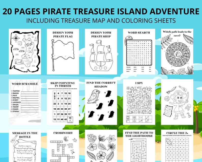 Pirate Activity Book Printable Treasure Island Activity Pages for Kids ...